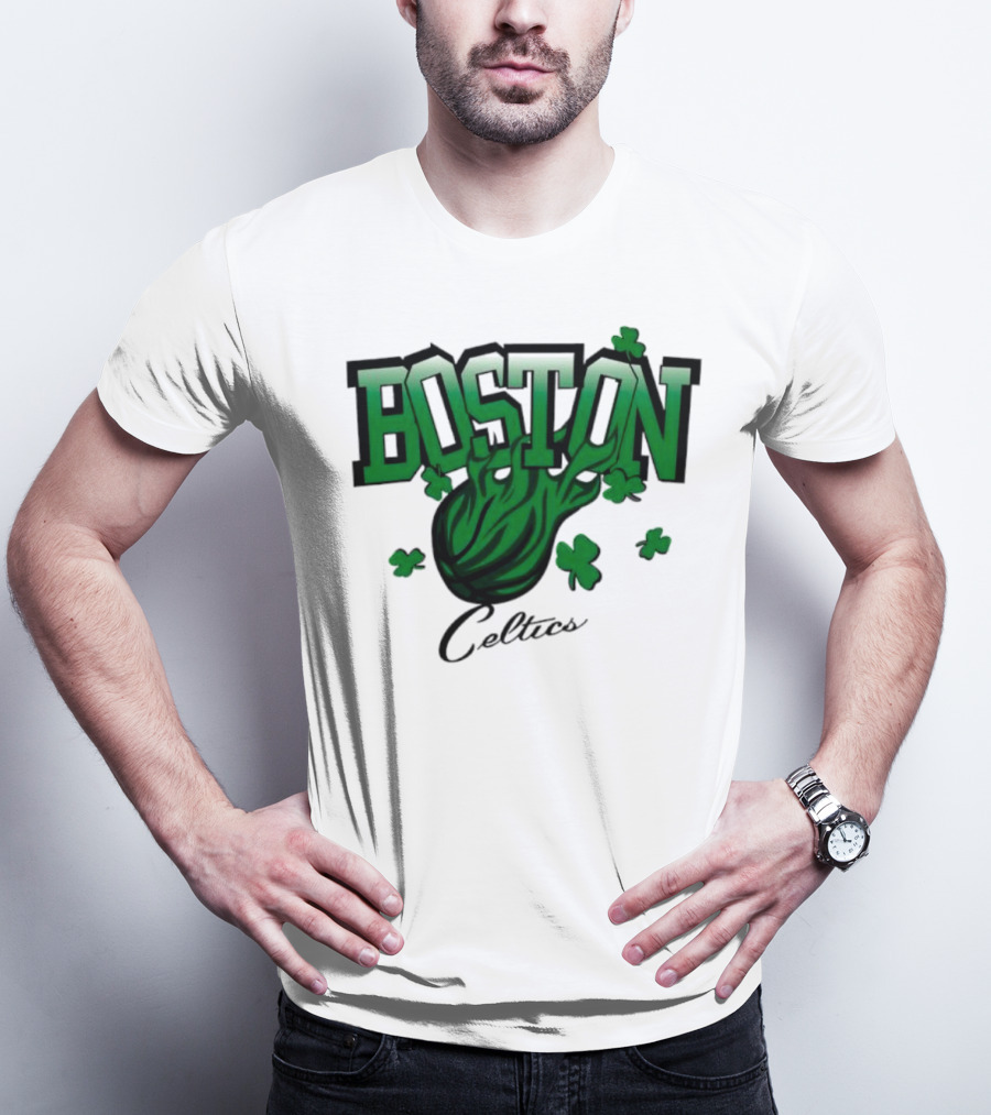 Boston Celtics Shamrock Flames Basketball Vintage T-Shirt