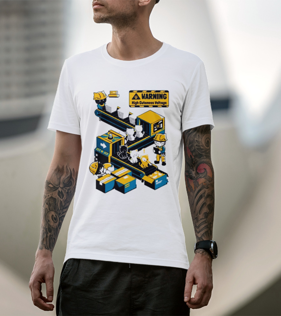 Warning High Cuteness Voltage Cats Factory Worker Warning T-Shirt