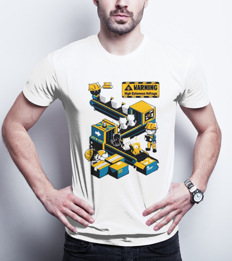 Warning High Cuteness Voltage Cats Factory Worker Warning T-Shirt