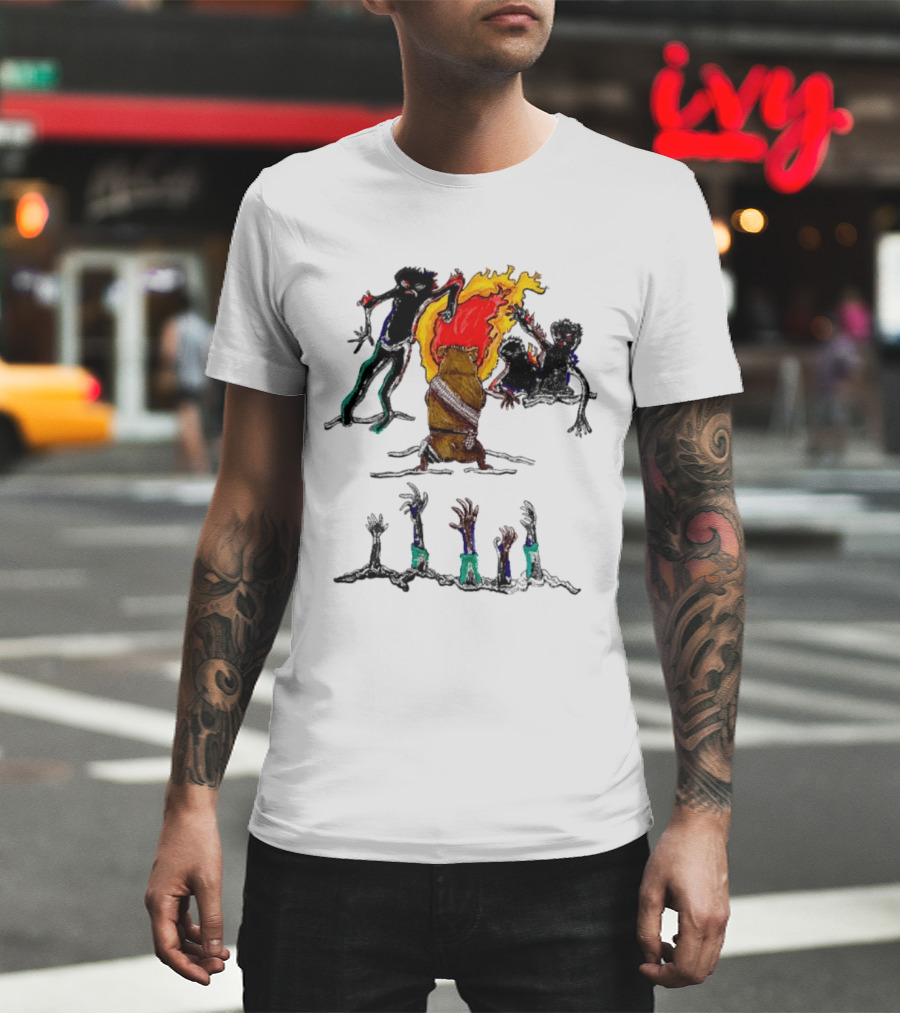 Hamster Of The Apocalypse Surrounded By Flaming Shadows T-Shirt