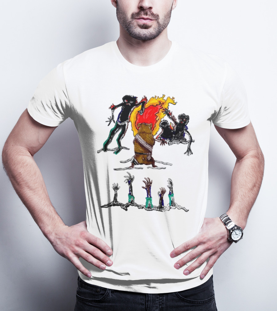 Hamster Of The Apocalypse Surrounded By Flaming Shadows T-Shirt