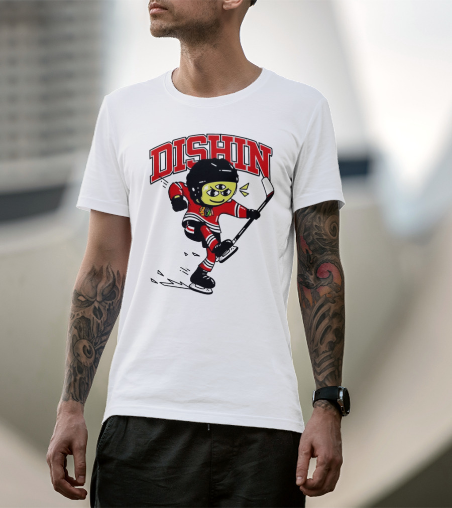 Dishin Chicago Blackhawks Hockey Three-Eyed Mascot T-Shirt