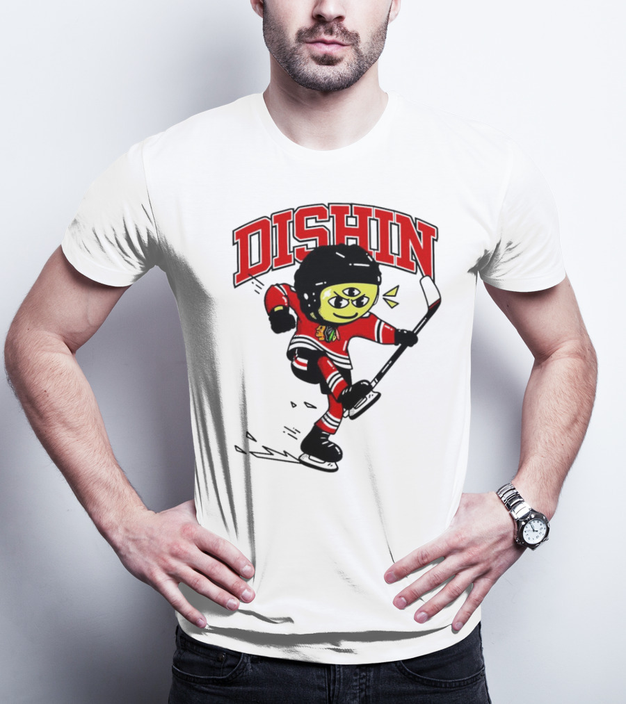 Dishin Chicago Blackhawks Hockey Three-Eyed Mascot T-Shirt