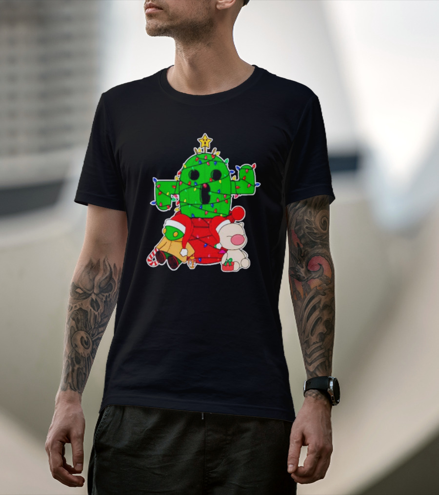 Funny Cactuar Christmas Lights With Moogle And Santa Costumes T-Shirt