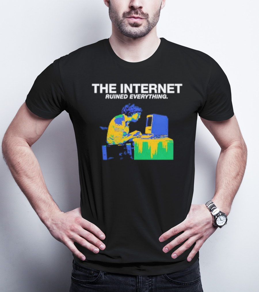 The Internet Ruined Everything Retro Computer Print T-Shirt