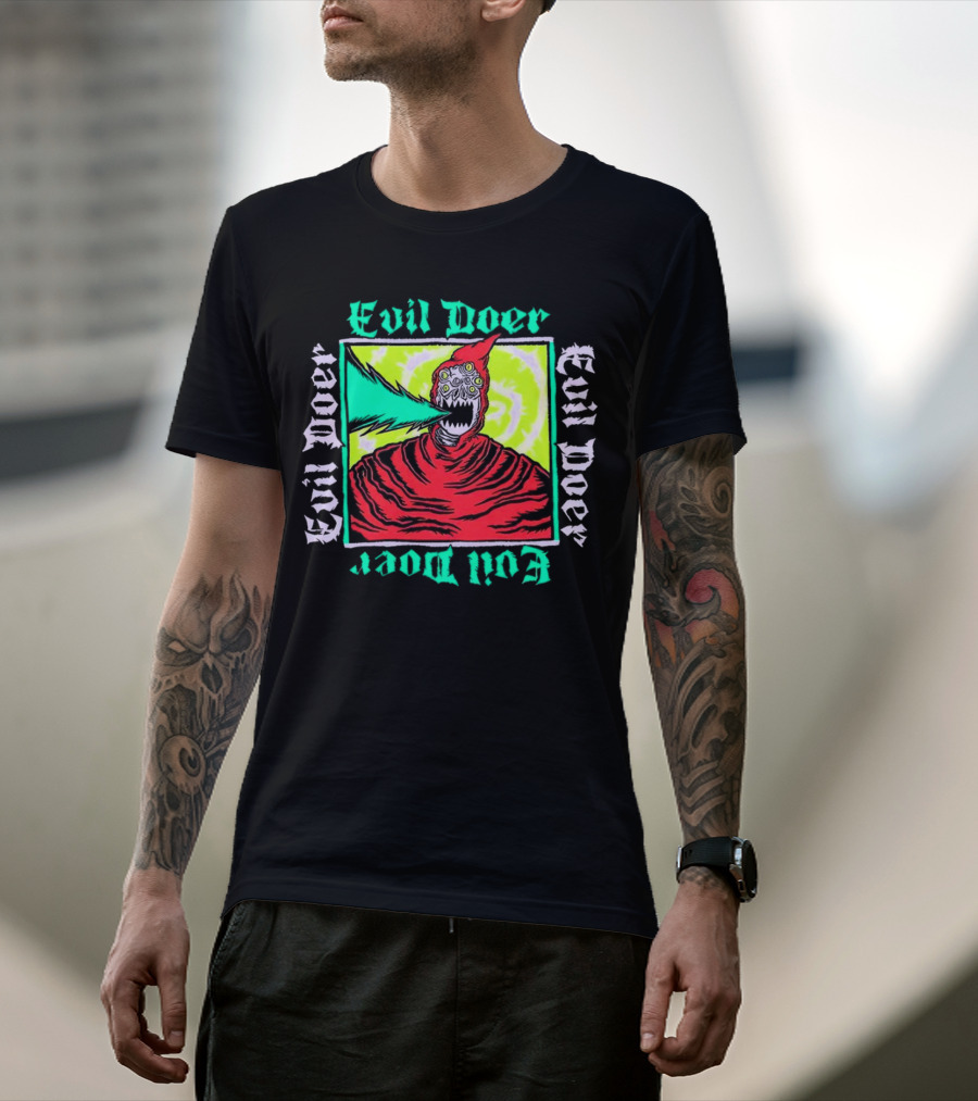 Evil Doer Monster With Fiery Mouth And Multicolored Eyes T-Shirt