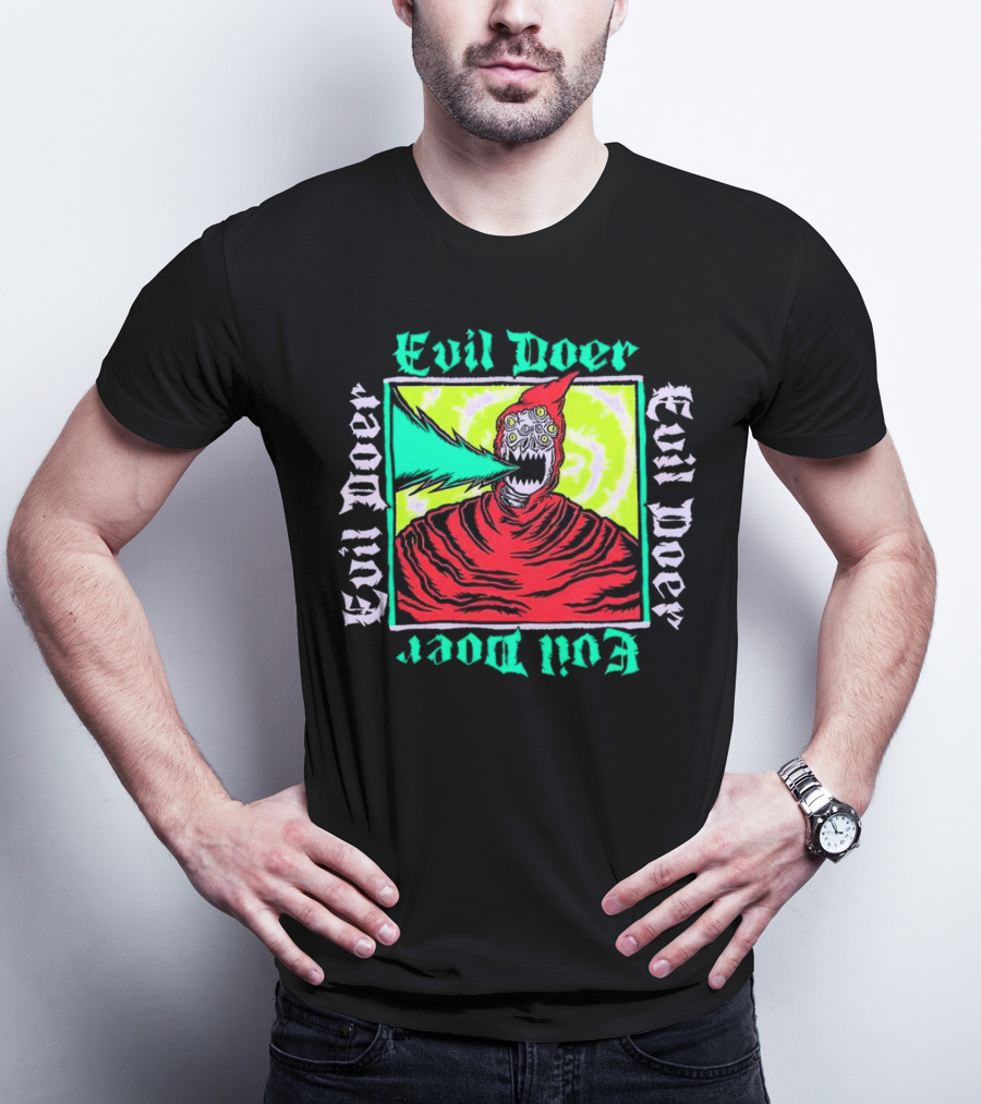 Evil Doer Monster With Fiery Mouth And Multicolored Eyes T-Shirt