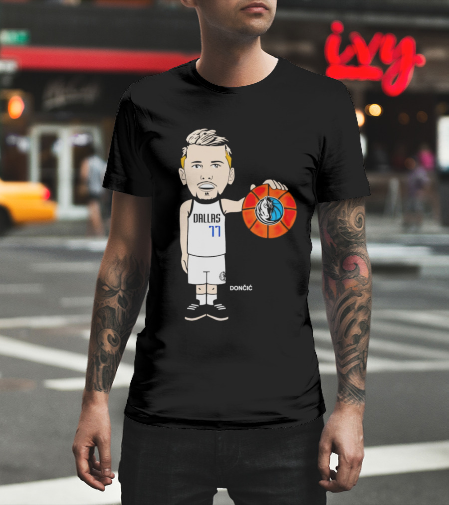 Luka Doncic Dallas Mavericks Cartoon Player Holding Basketball T-Shirt