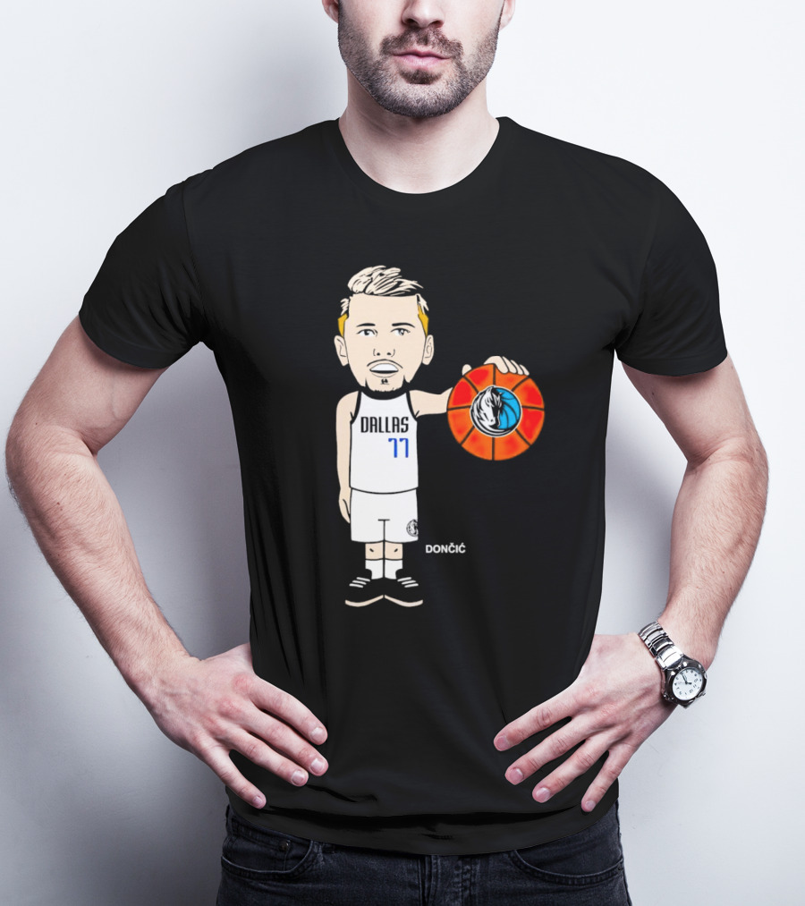 Luka Doncic Dallas Mavericks Cartoon Player Holding Basketball T-Shirt