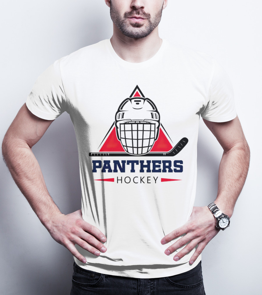 Panthers Hockey Helmet Triangle Background Ice Hockey Stick T-Shirt