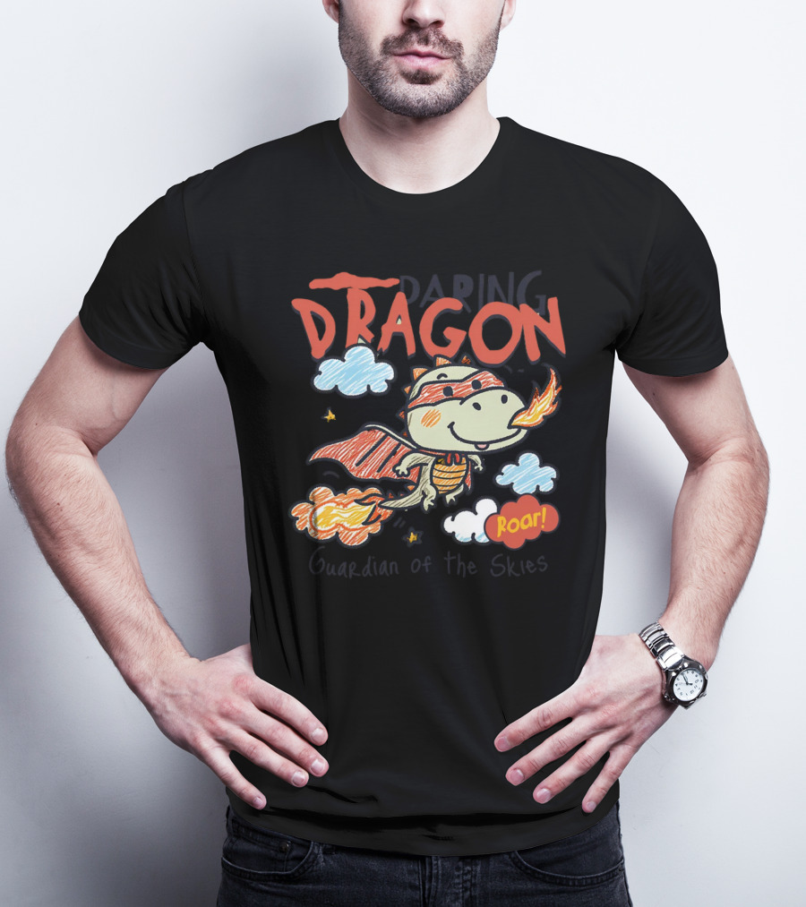 Daring Dragon Guardian Of The Skies Roar Heroic Fire-Breathing Adventure T-Shirt