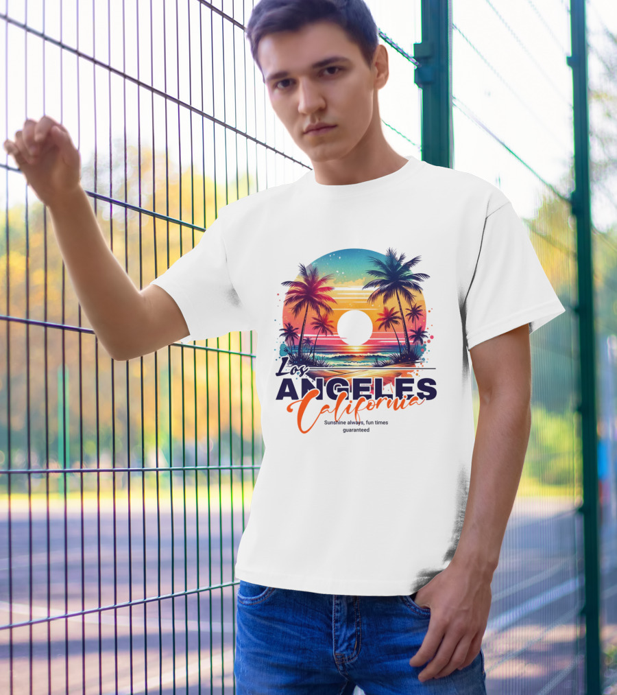 Los Angeles California Sunshine Always Fun Times Guaranteed Palm Trees Beach Sunset T-Shirt