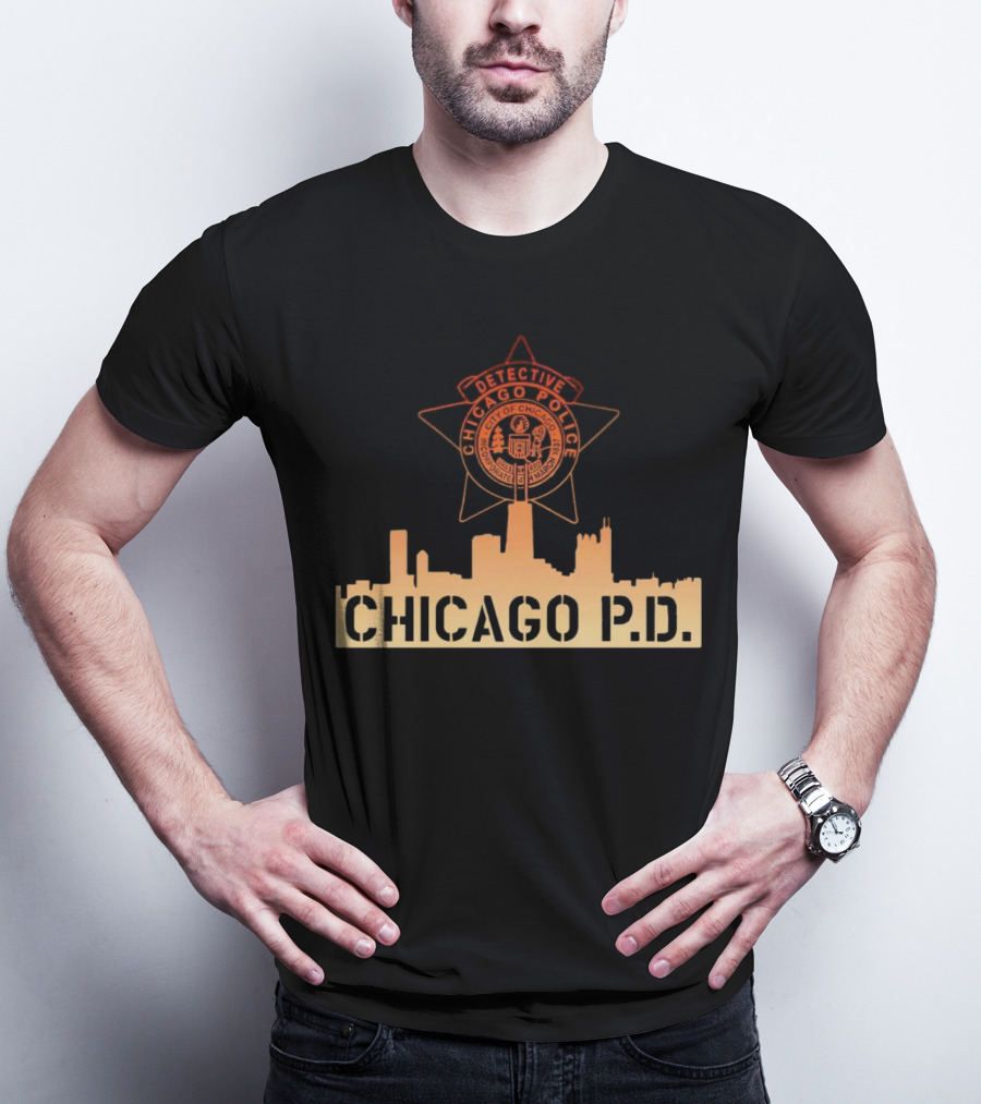 Chicago P.D. Detective Chicago Police Badge And City Skyline T-Shirt