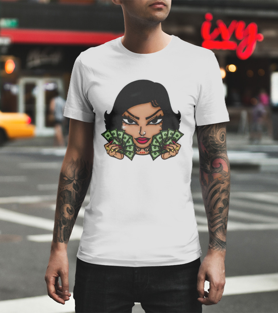 Mialani Aurora Holding Dollar Bills Cartoon T-Shirt