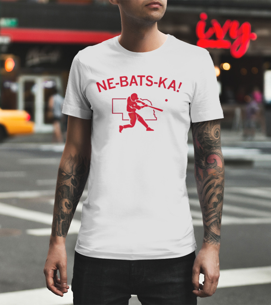 Nebraska Cornhuskers NE-BATS-KA Baseball Player Nebraska Outline T-Shirt