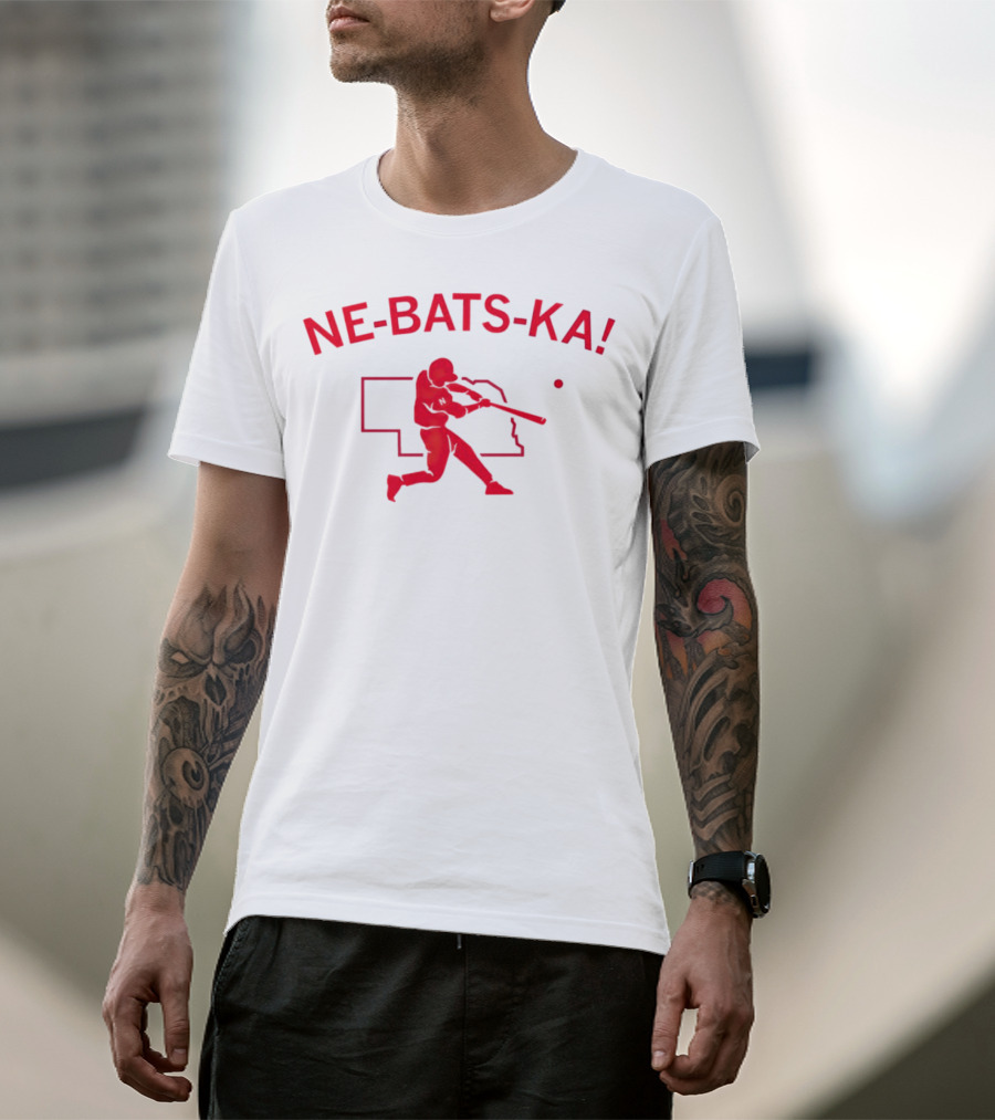 Nebraska Cornhuskers NE-BATS-KA Baseball Player Nebraska Outline T-Shirt