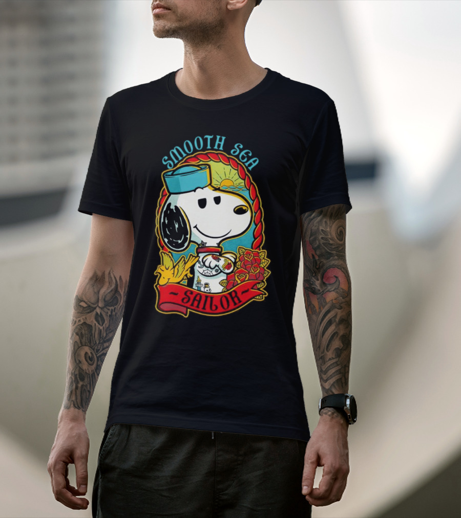 Smooth Sea Sailor Snoopy Woodstock Tattoo Motif T-Shirt