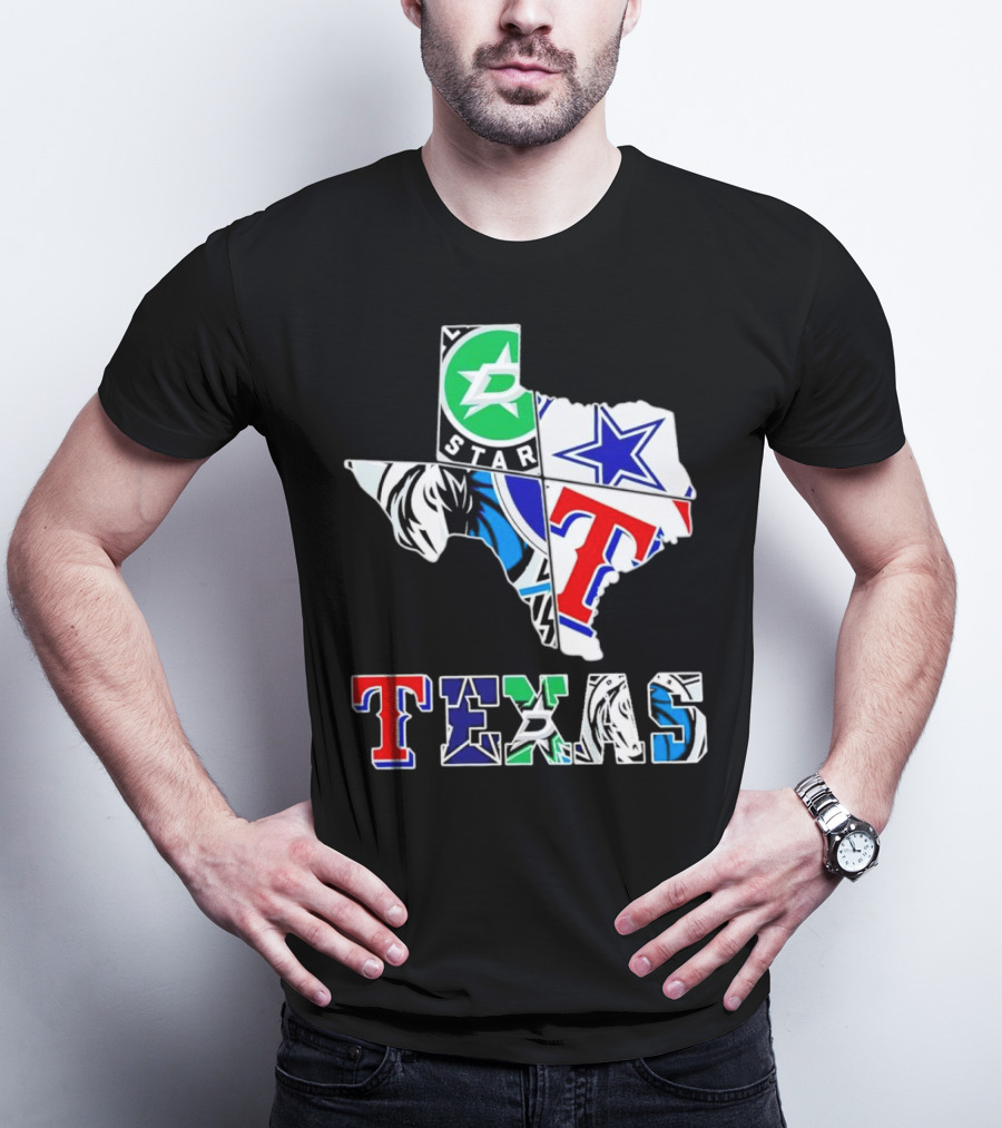Dallas Hockey Cowboys Rangers Mavericks Texas Map T-Shirt