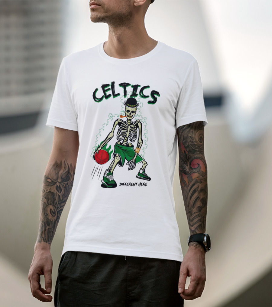 Celtics Skeleton Dribbling Basketball Different Here T-Shirt