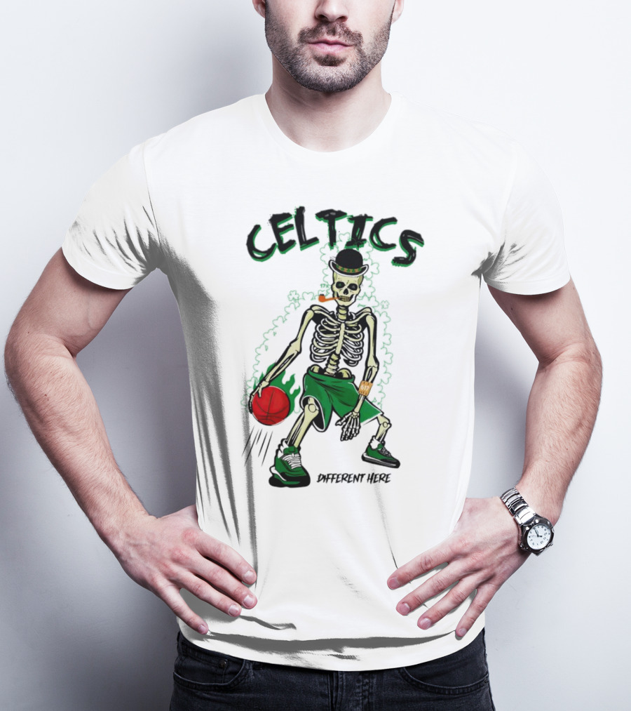 Celtics Skeleton Dribbling Basketball Different Here T-Shirt
