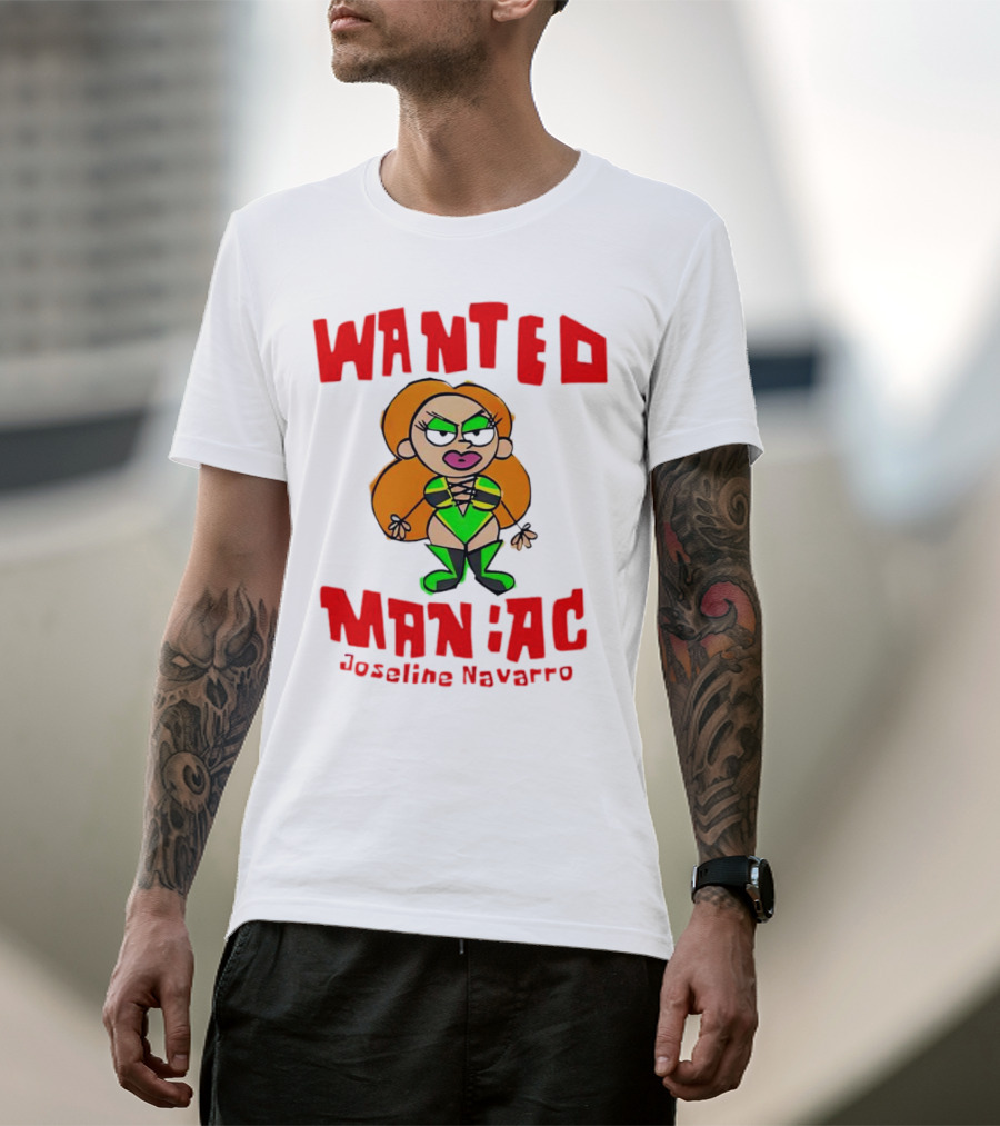Wanted Maniac Joseline Navarro Cartoon Character In Green T-Shirt