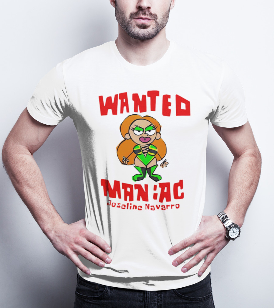 Wanted Maniac Joseline Navarro Cartoon Character In Green T-Shirt