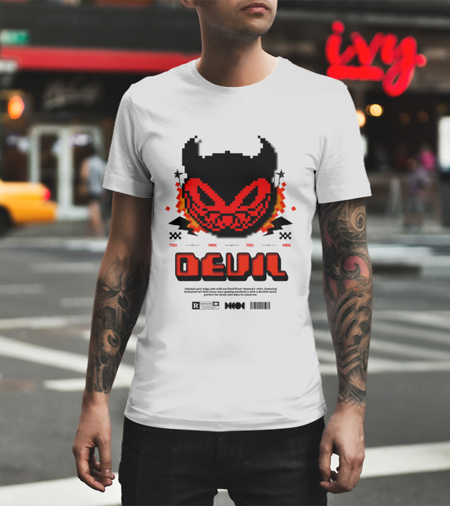 DEVIL PIXELS TRD MRK RETRO PIXEL ART FACE T-Shirt