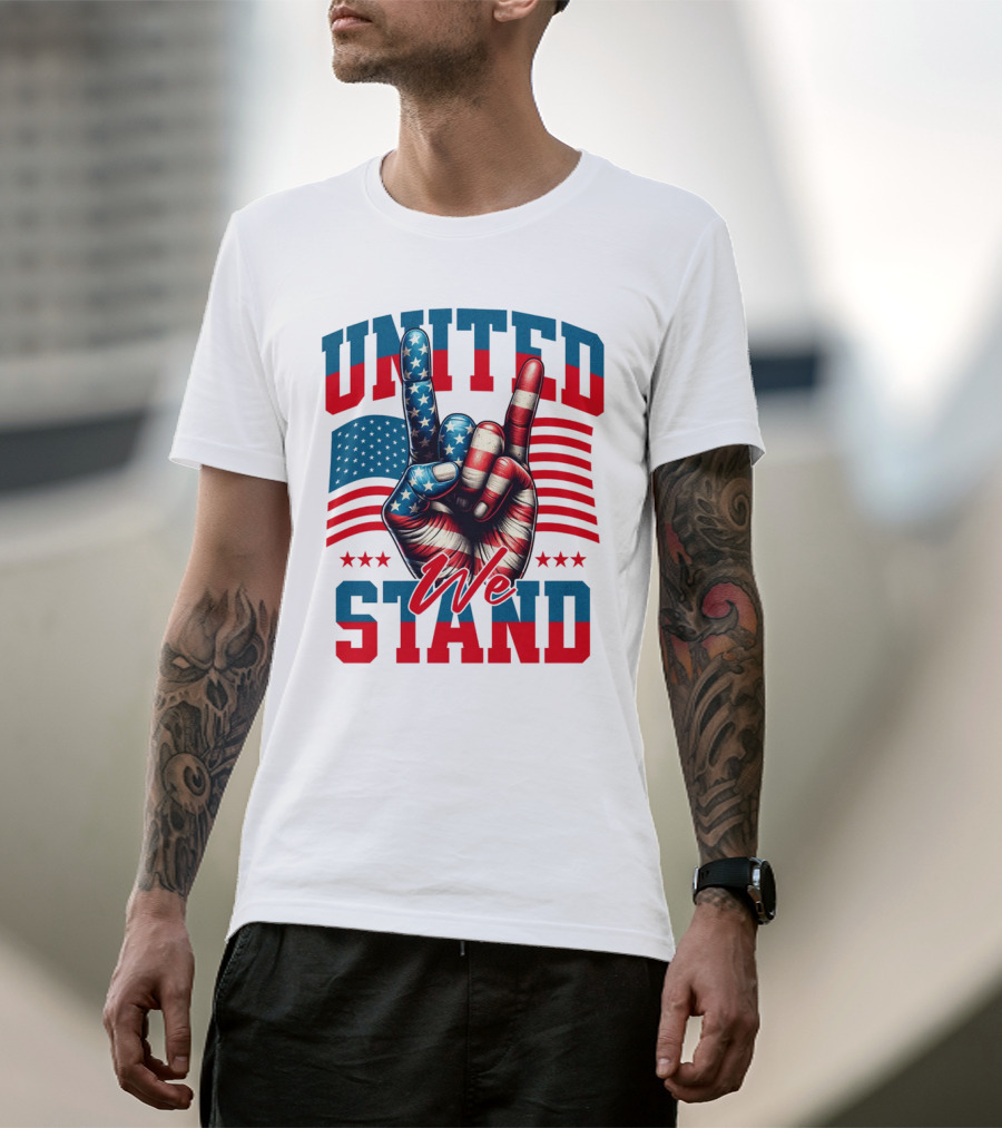 United We Stand American Flag Hand Gesture T-Shirt