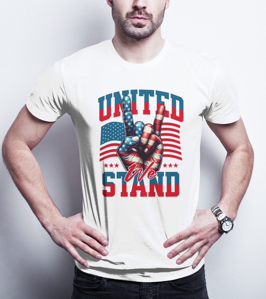 United We Stand American Flag Hand Gesture T-Shirt