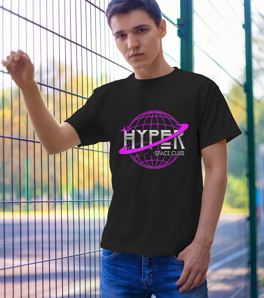 HYPER Space Club Vibrant Y2K Branding T-Shirt