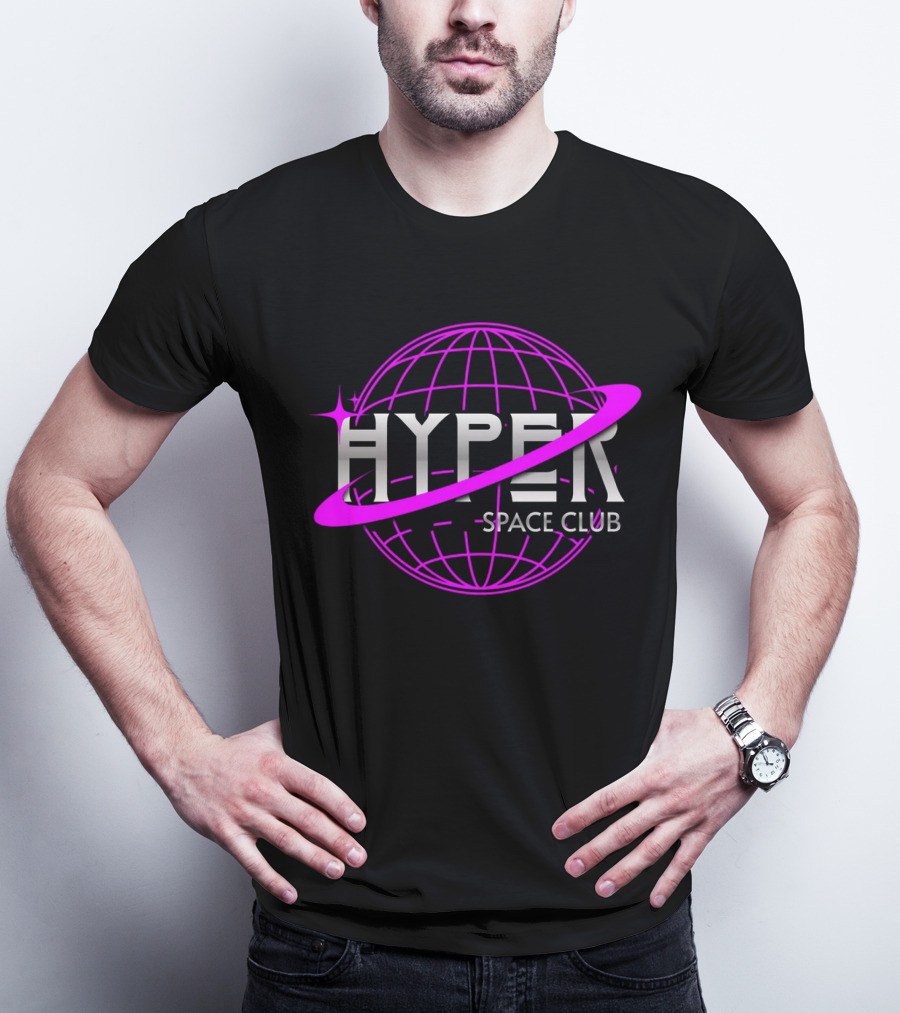 HYPER Space Club Vibrant Y2K Branding T-Shirt