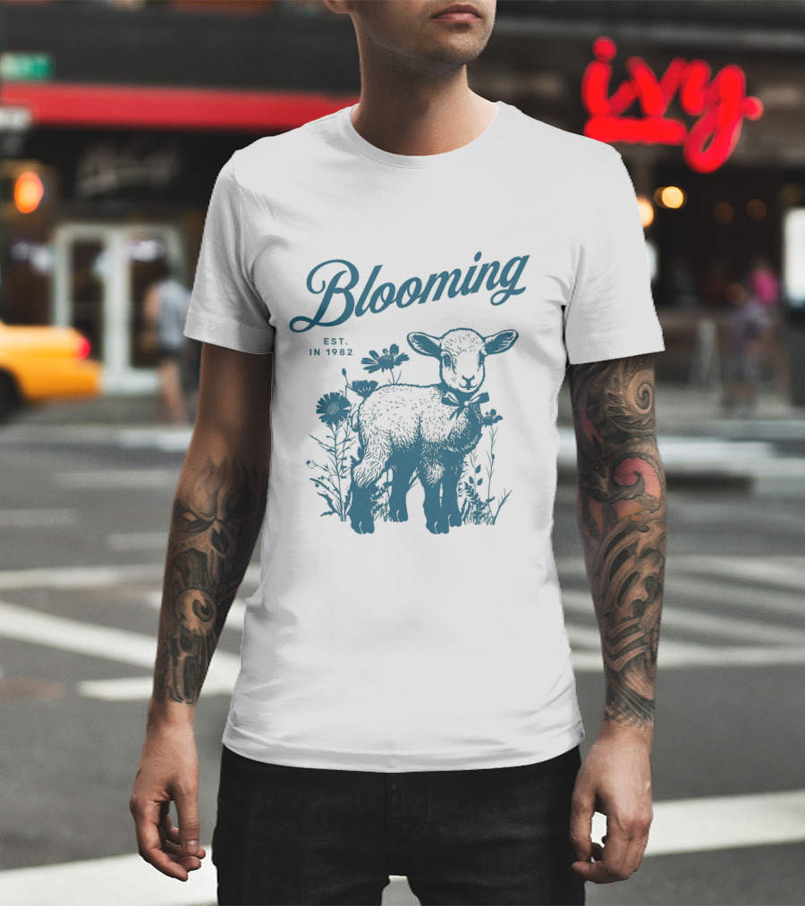 Blooming Est. In 1982 Vintage Style Lamb With Flowers T-Shirt