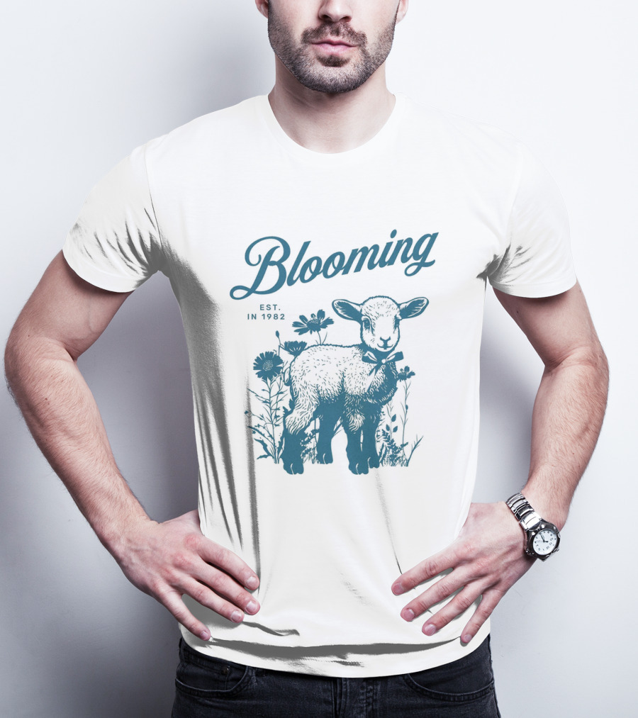 Blooming Est. In 1982 Vintage Style Lamb With Flowers T-Shirt
