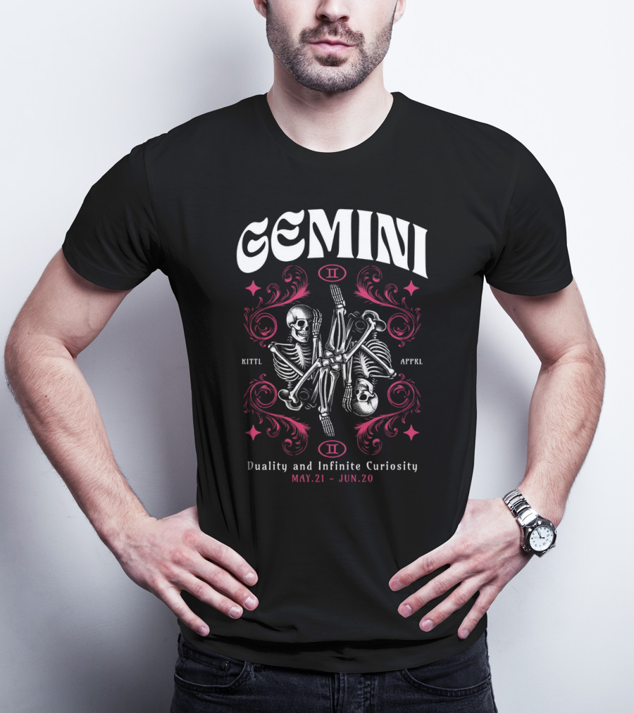 Gemini Zodiac Skeleton Duality Infinite Curiosity Vintage May 21 Jun 20 T-Shirt