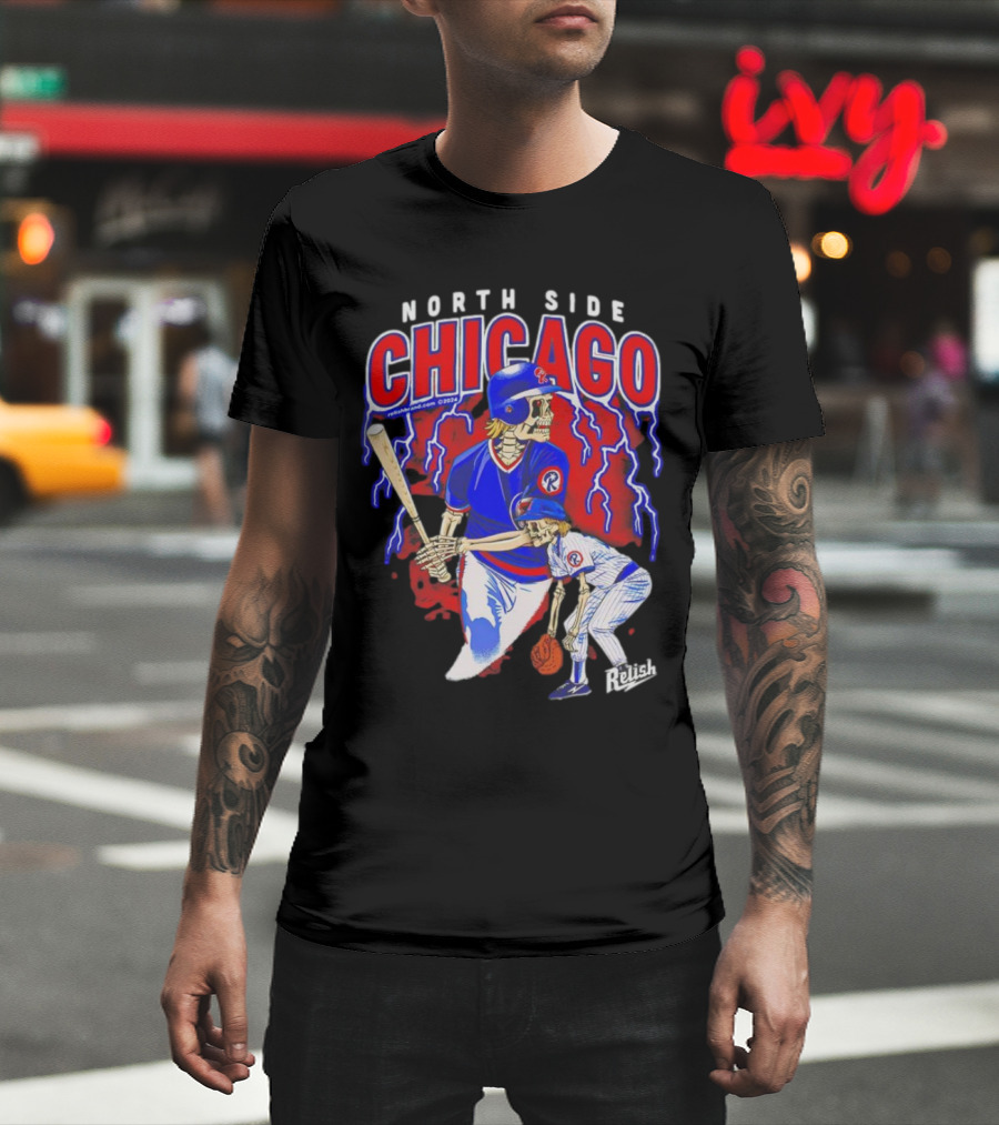 North Side Chicago Baseball Skeleton Relish T-Shirt