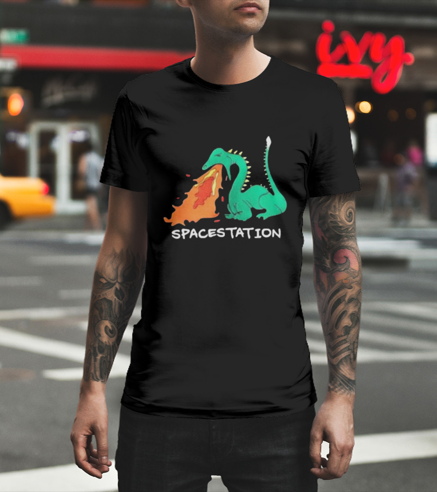 Spacestation Dragon Breathing Fire Gaming T-Shirt