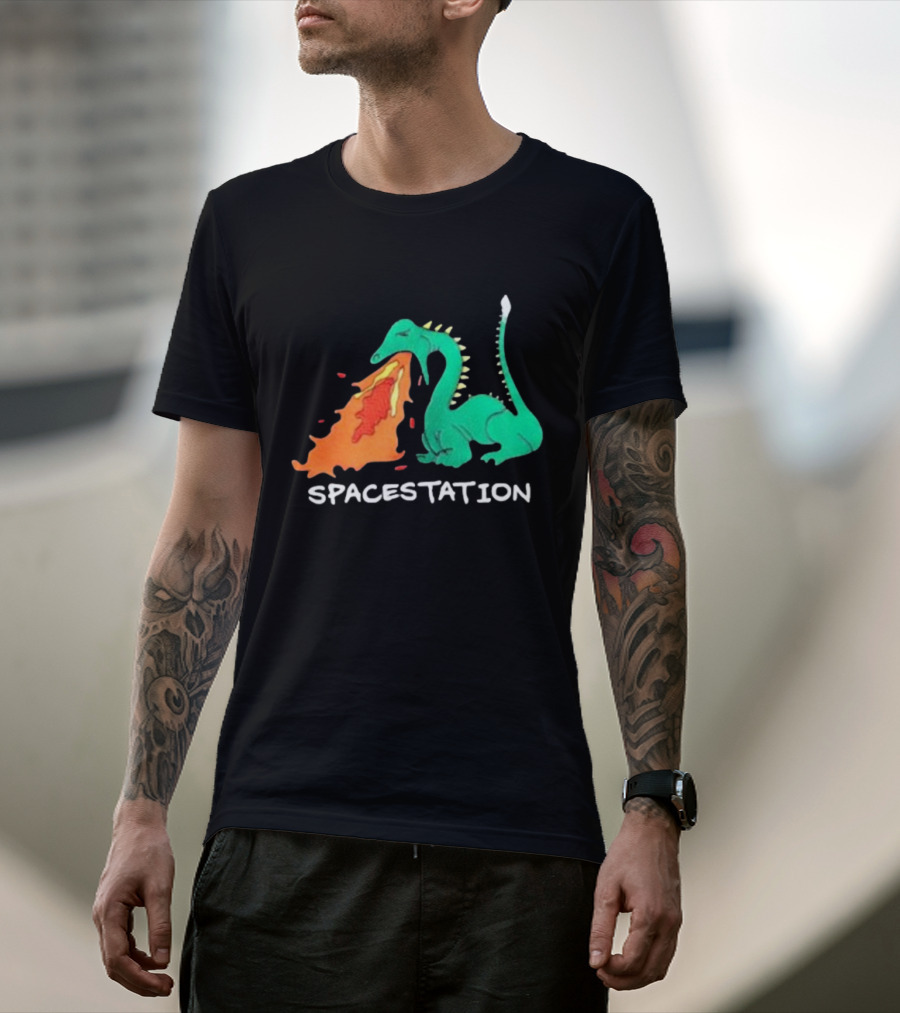 Spacestation Dragon Breathing Fire Gaming T-Shirt