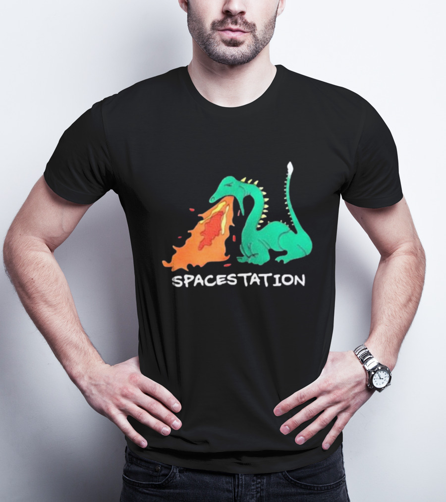 Spacestation Dragon Breathing Fire Gaming T-Shirt