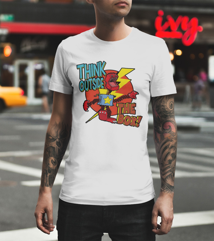 Think Outside The Box Red Monster With Lightning And Star Box Elements T-Shirt