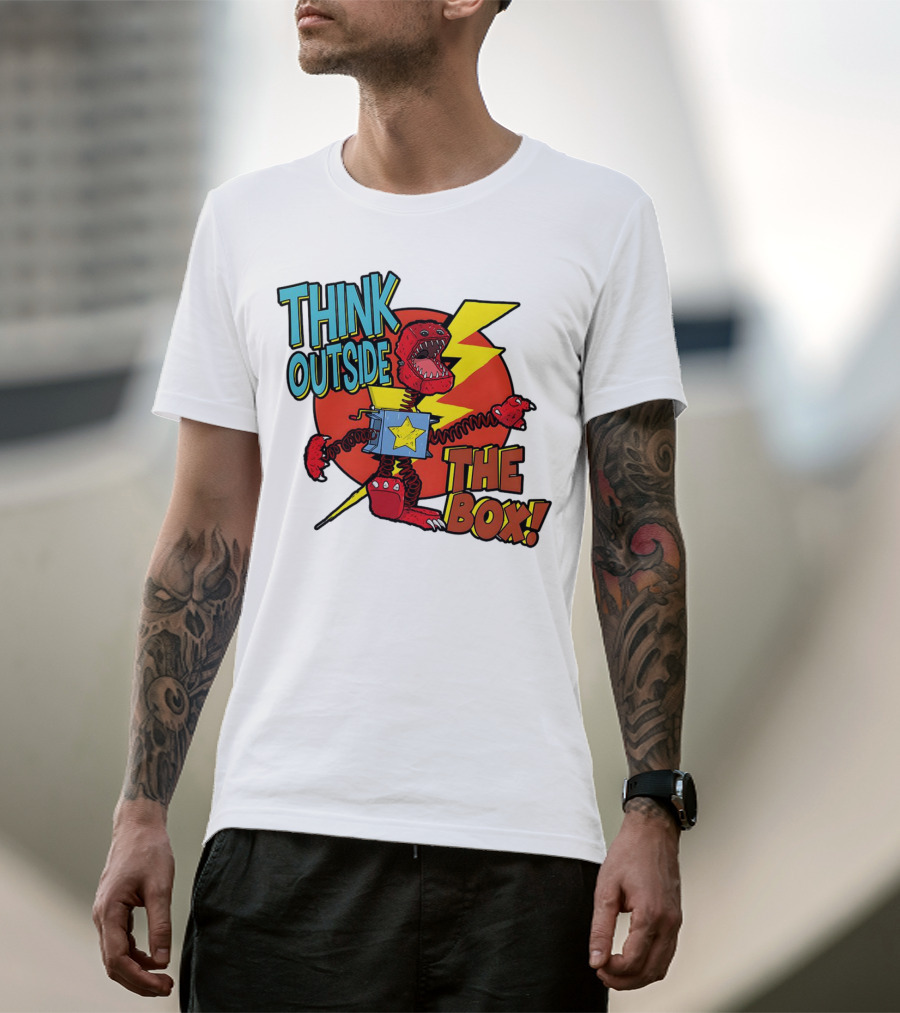 Think Outside The Box Red Monster With Lightning And Star Box Elements T-Shirt