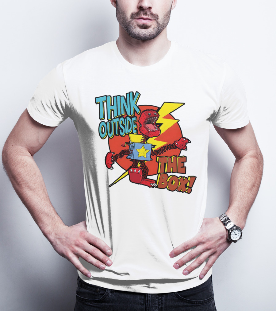 Think Outside The Box Red Monster With Lightning And Star Box Elements T-Shirt