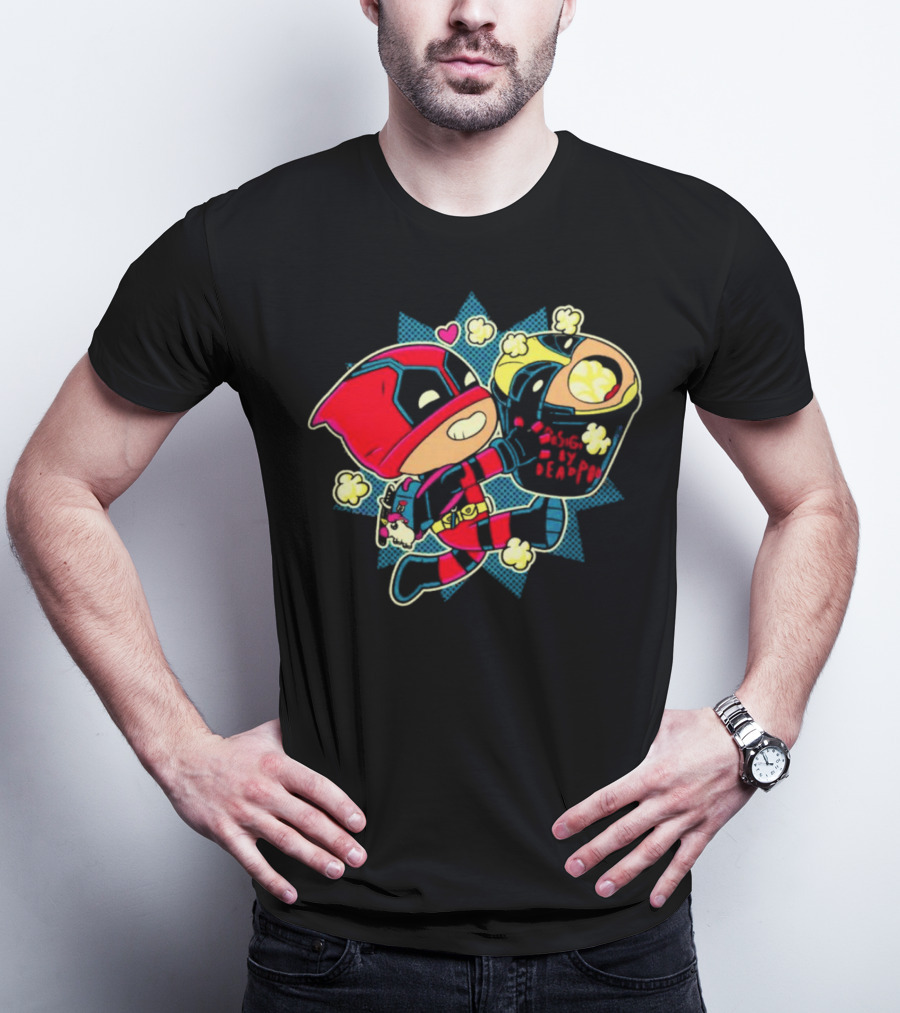Deadpool Wolverine Pushing By Deadpool Popcorn Buckets Heart T-Shirt