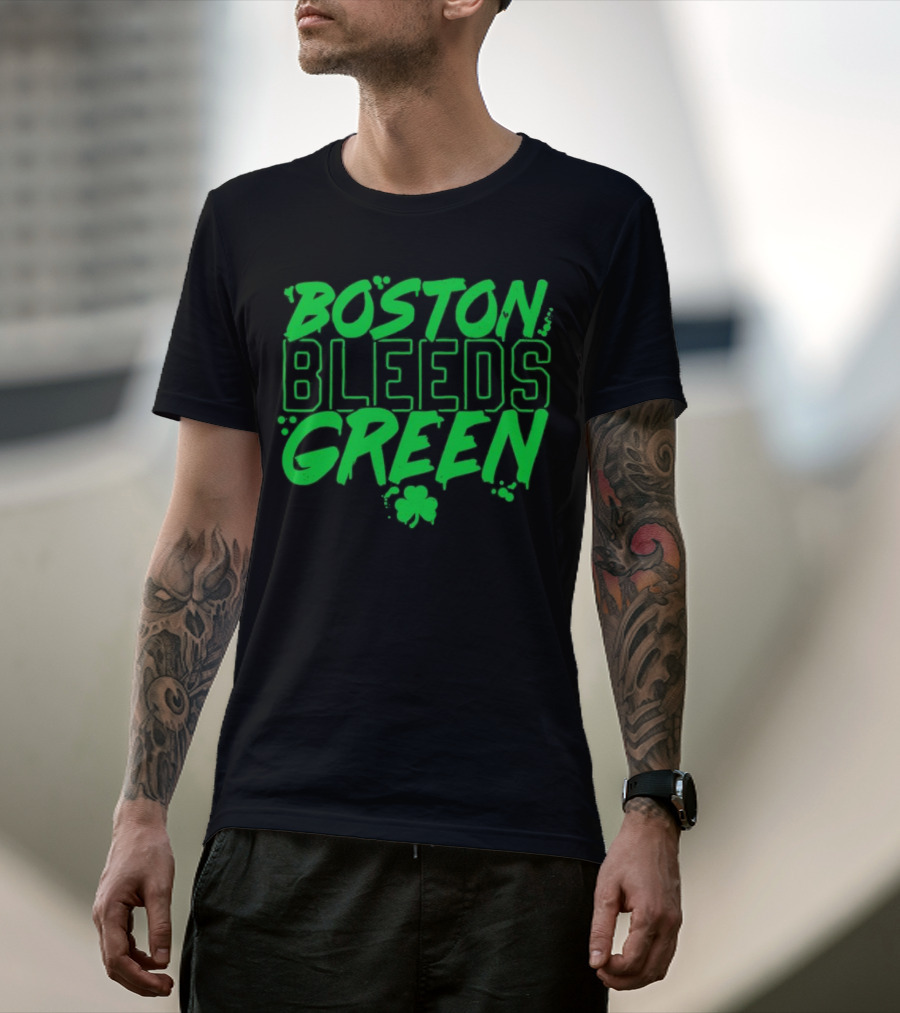 Boston Bleeds Green Celtics Basketball Shamrock Spirit T-Shirt