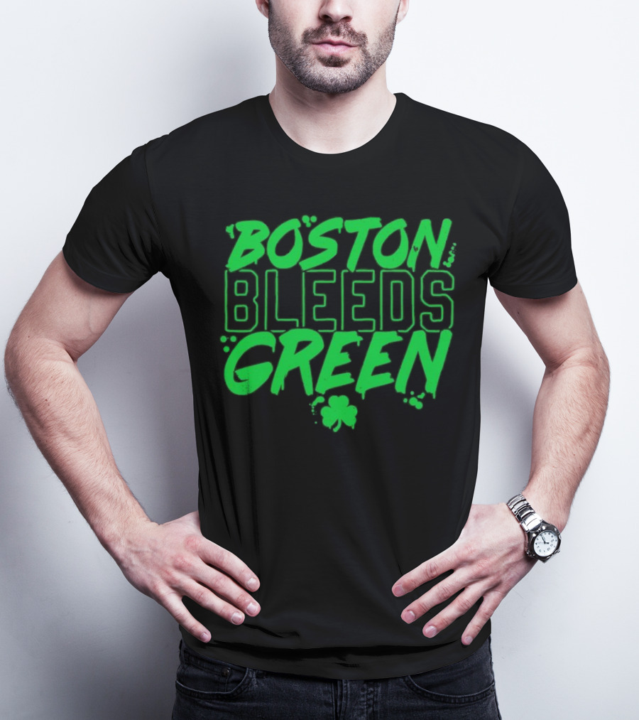 Boston Bleeds Green Celtics Basketball Shamrock Spirit T-Shirt
