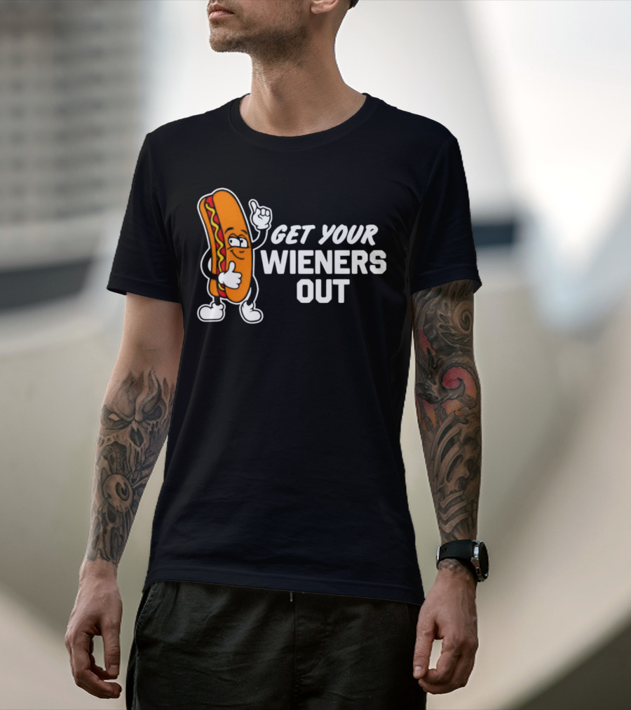Get Your Wieners Out Animated Hotdog Thumbs Up Comedy T-Shirt
