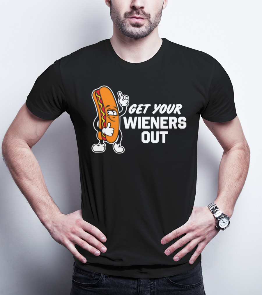 Get Your Wieners Out Animated Hotdog Thumbs Up Comedy T-Shirt