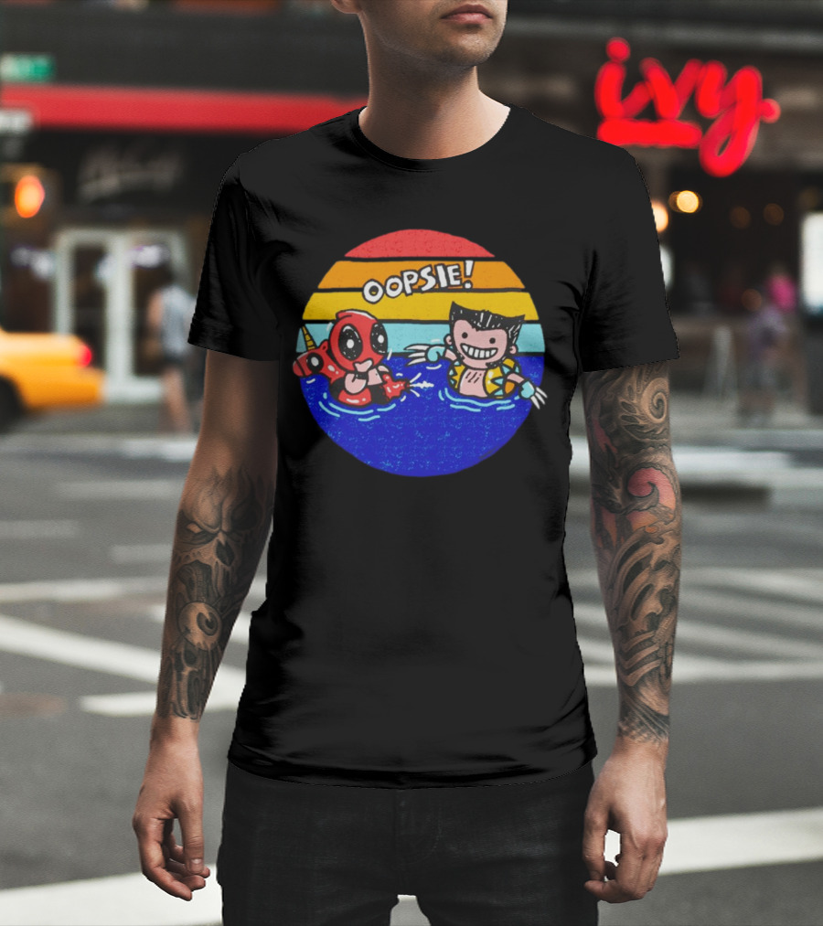 Wolverine Deadpool Oopsie Summer Claws Retro Rainbow Swim Fun T-Shirt