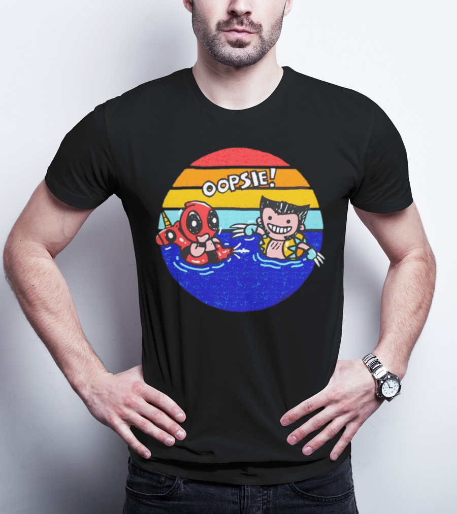 Wolverine Deadpool Oopsie Summer Claws Retro Rainbow Swim Fun T-Shirt