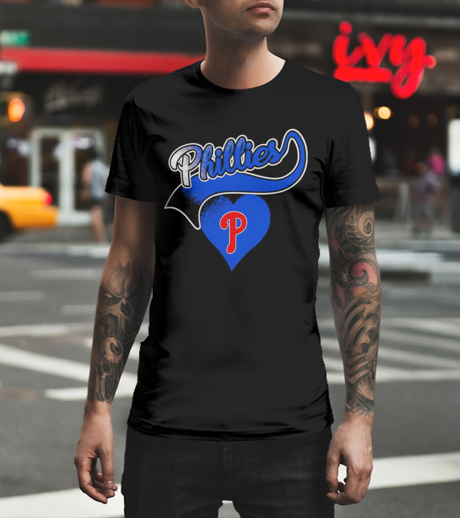 Phillies Heart Blue P Logo Baseball T-Shirt
