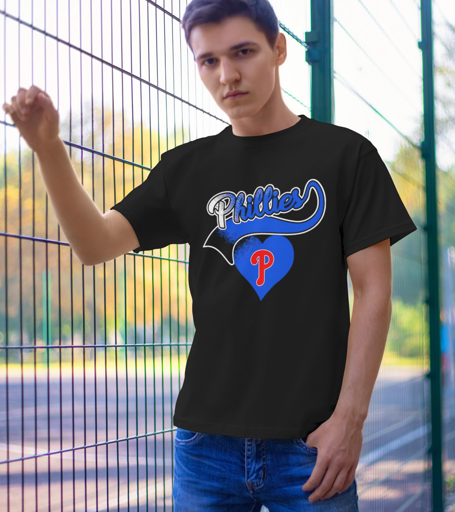 Phillies Heart Blue P Logo Baseball T-Shirt